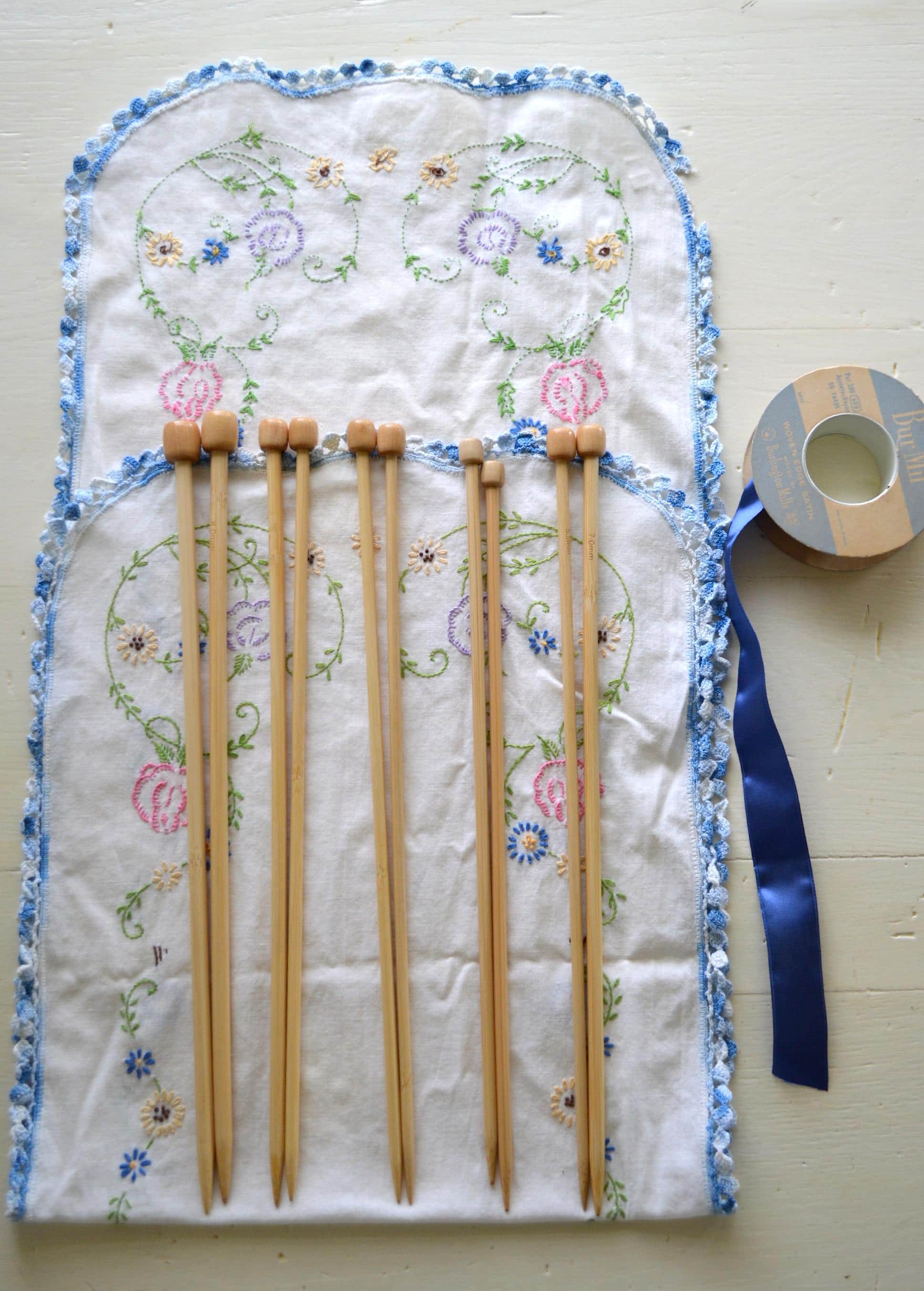 How To Make A Knitting Needle Holder From Vintage Linens - MomAdvice